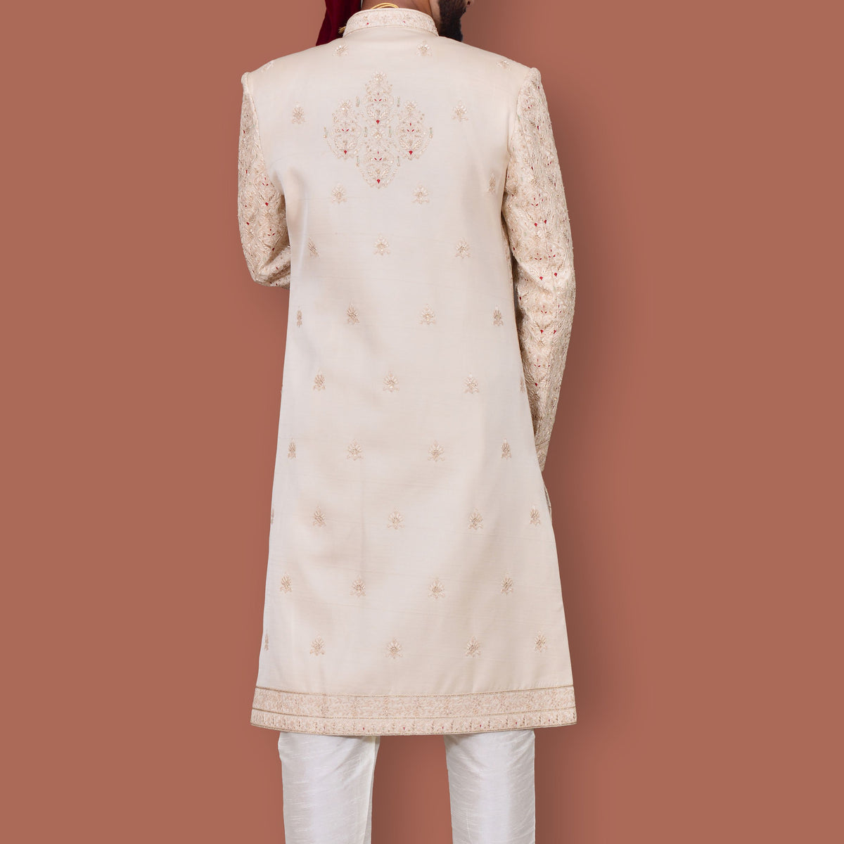 Cream Men's Handwork Sherwani With Churidar Pyjama Set – RichArt